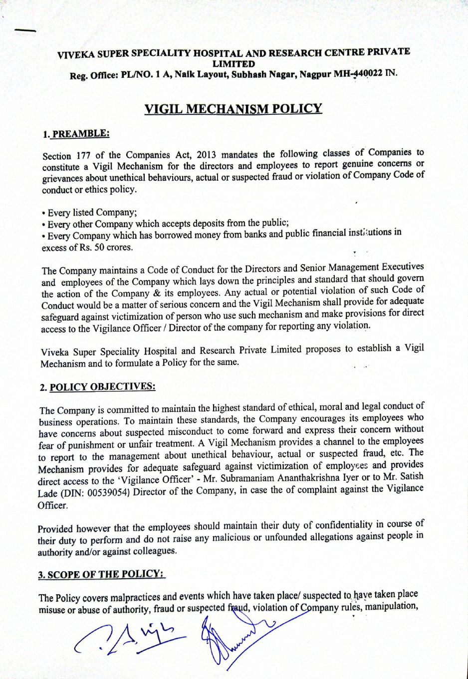VIGIL POLICY - Vivekahospitals